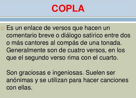 3 ejemplos de coplas y definición - Yavendrás